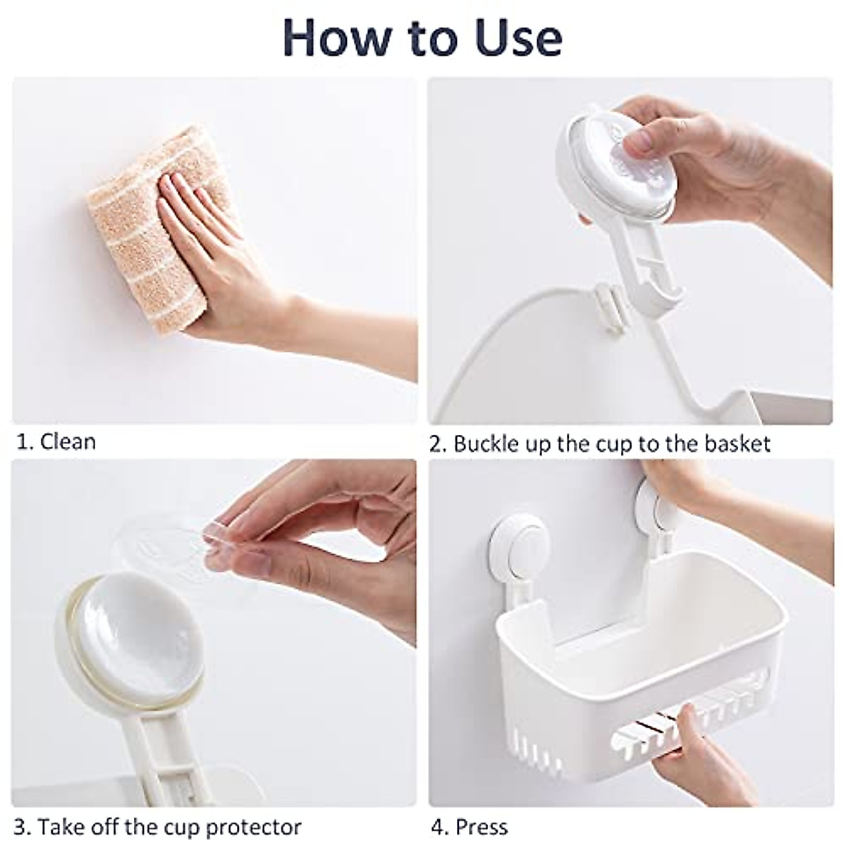 TAILI Suction Shower Caddy 2 Pack & Suction Hooks 4 Pack, Bathroom Shower Basket Wall Mounted Shower Organizer Shelf for Shampoo, Body Wash, Conditioner, Shower Accessories, Drill-Free Removable