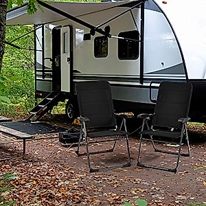 Patio Folding Chairs, Set of 2 Portable Sling Chairs with Armrests and Adjustable Backrests for Lawn Pool Balcony (2)