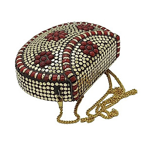 Trend Overseas Multicolor Acrylic Stone Golden metal Bead Clutch Girls Bridal Bag for women/Girl party clutch, Acrylic Red