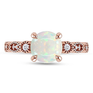 GEMVIO Collection 3/5 CT 6MM Round Natural White Opal Gemstone & Diamond Vintage Style Ring,in 14K Rose Gold Over Sterling Silver Engagement Wedding Bridal Ring(0.60 Cttw)-7