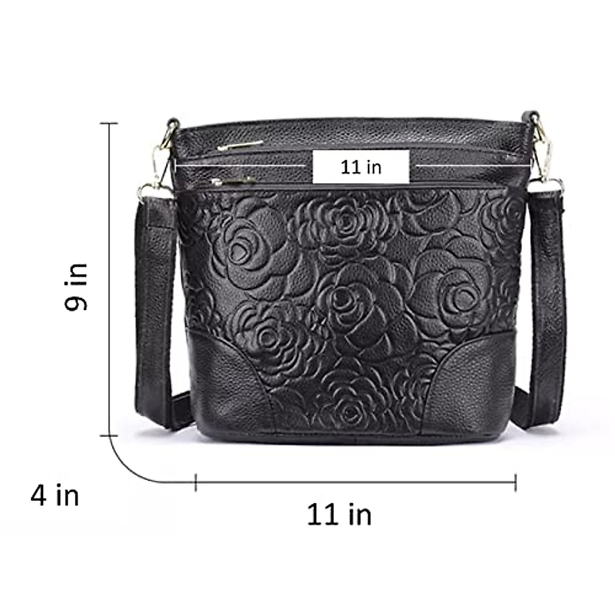 Women Genuine Leather Shoulder Bag Floral-Embossed Crossbody Bag Handbag for Women (Floral-Embossed Blue)