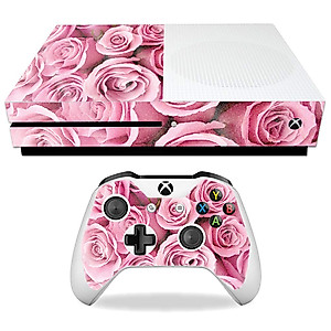 MightySkins Glossy Glitter Skin for Microsoft Xbox One S - Pink Roses | Protective, Durable High-Gloss Glitter Finish | Easy to Apply, Remove, and Change Styles | Made in The USA (GL-MIXBONES-Pink Roses)