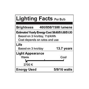 GE Lighting Relax LED 3-Way Light Bulb, 5/11/16 Watt, Soft White, A21 Standard Light Bulb, CA Compliant (1 Pack)