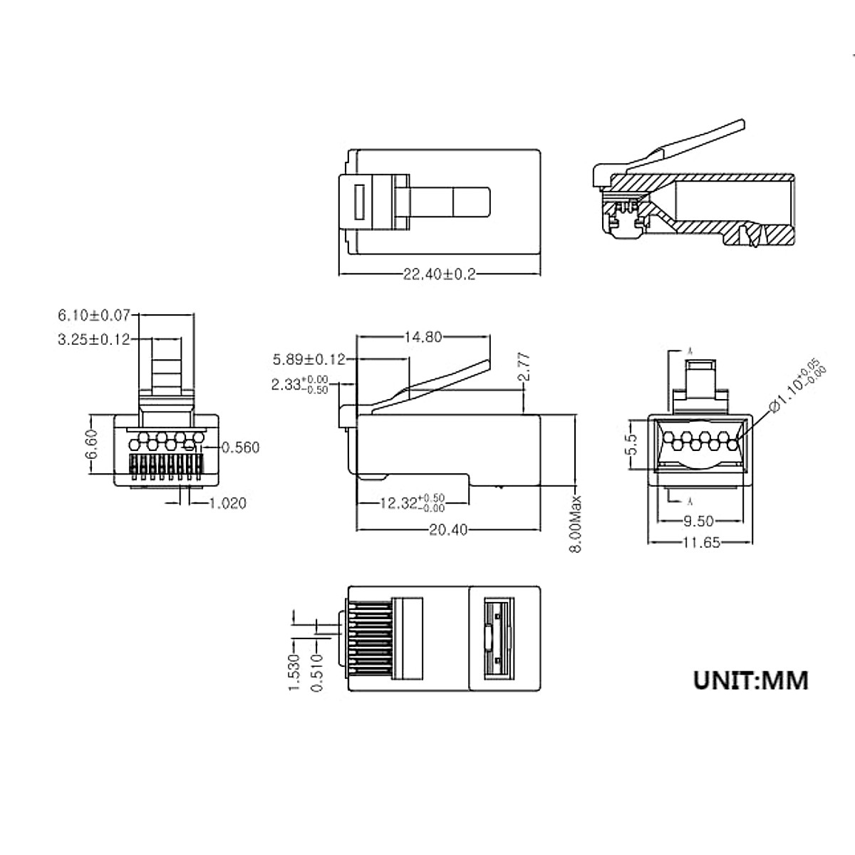 W-NECTOUN Cat6 Pass Through Connector,100-PACK Cat6 RJ45 Ends,UTP Network Plug for Solid Strand Cable