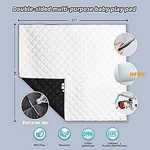 SECLATO Washable Baby Play Mat Portable Playmat for Babies, Foldable Toddler Playpen Mat Baby Tummy Time Mat, Soft Floor Play Mats for Infants Extra Large Crawling Mat 59x71-Green