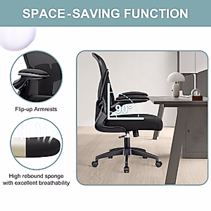 Brick Attic Office Chair, Ergonomic Desk Chair with Lumbar Support and Flip-up Armrest, Height Adjustable Mesh Swivel Computer Office Chair Black