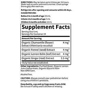 Garden of Life Baby Organic Gripe Water for Infants & Babies Nighttime or Daytime Colic, Gas & Stomach Discomfort, Herbal Remedy for Newborn Baby with Chamomile, Lemon Balm & Ginger - 4 fl oz Liquid