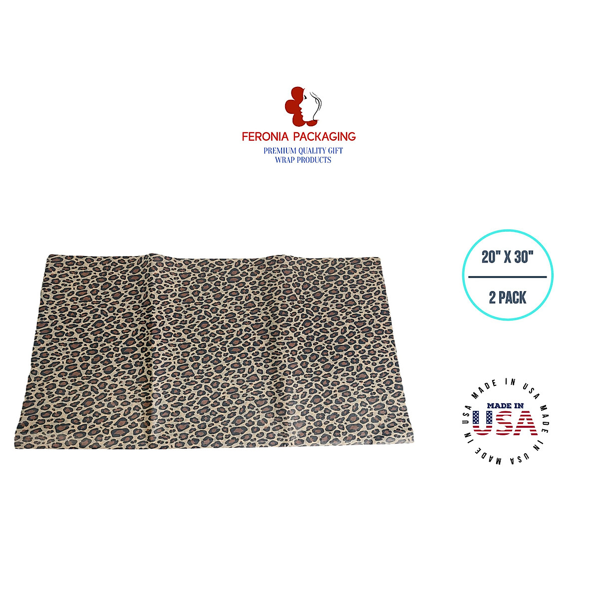 Leopard Tissue Paper 20x30 inch 2 Pack by Feronia Packaging
