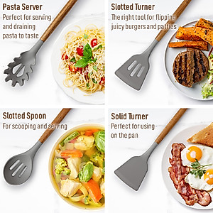 Zulay (8 Piece) Silicone Kitchen Utensils Set For Cooking - Non-Stick Silicone Cooking Utensils Set With Acacia Wood Handle - Heat Resistant Spatula Set - Flexible Silicone Kitchen Set