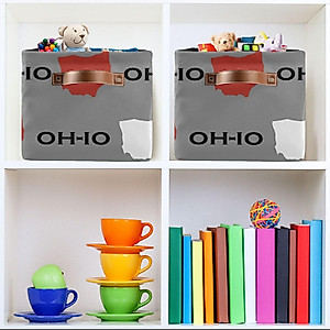 Oh-io State Storage Bin with Handle,Rectangular Foldable Storage Basket Large Storage Collapsible for Shelves Closet Bedroom Living Room