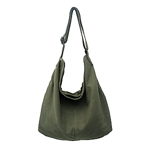 Large Capacity Canvas Hobo Bags for Women and Men, Purses Shoulder Bags, Casual Crossbody Bags, Tote Messenger Bag Handbag for Work, Shopping, Travel （474/Green）