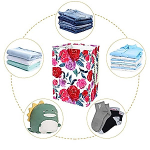 Inhomer Red Floral Pattern Large Laundry Hamper Waterproof Collapsible Clothes Hamper Basket for Clothing Toy Organizer, Home Decor for Bedroom Bathroom