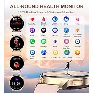 Iaret Smart Watch for Women (Answer/Make Call), Fitness Tracker for Android and iOS Phones Waterproof Smartwatch with 1.32" HD Full Touch Screen AI Voice Control Heart Rate Sleep Monitor Pedometer