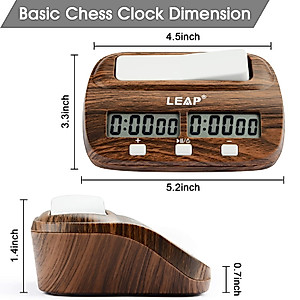 LEAP Chess Clock Digital Chess Timer Professional for Board Games Timer with Alarm Function (Official Store) Wood Appearance
