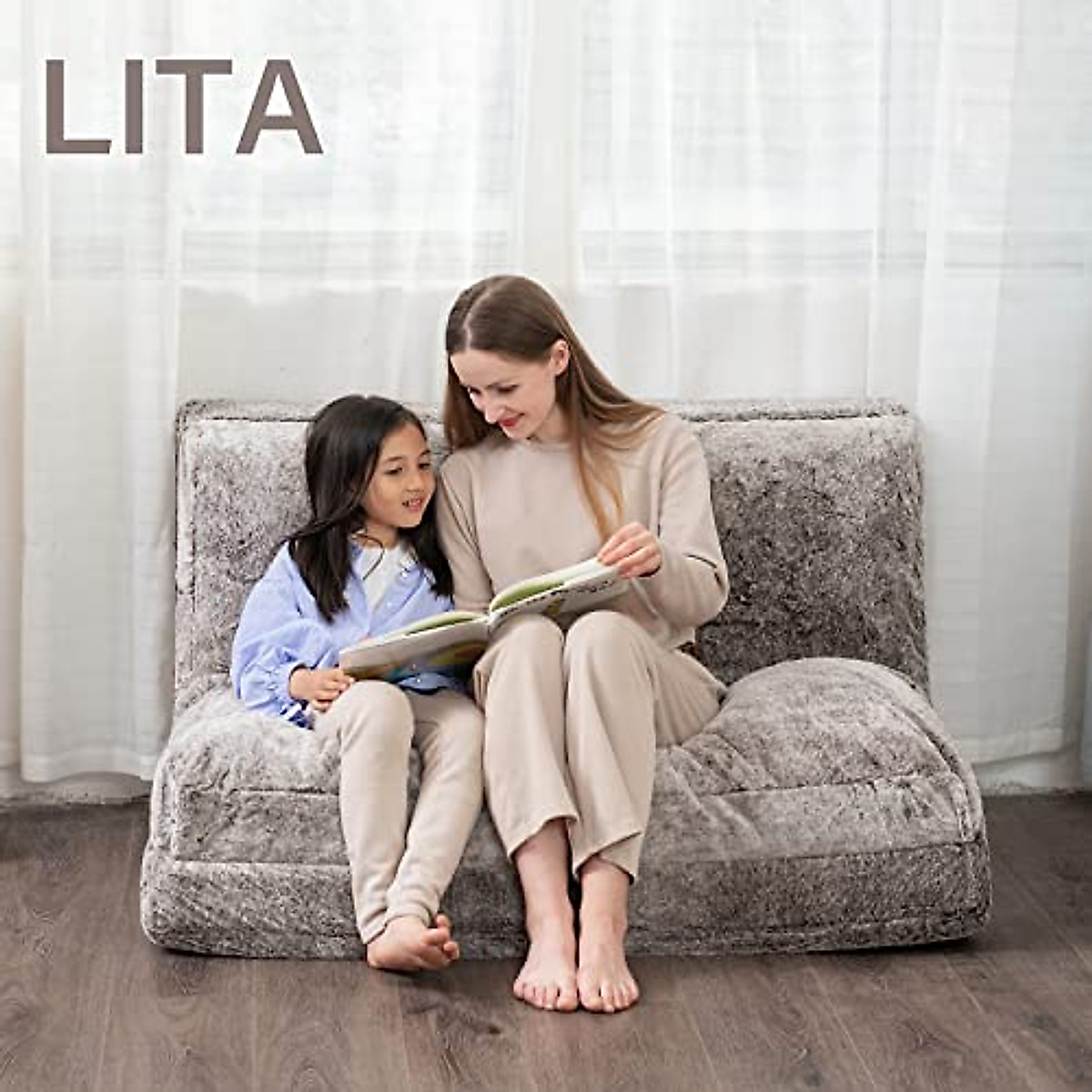 LITA Folding Mattress Sofa, Foldable Double Sofa Bed Foam Filling Convertible Sleeper Sofa Bed Modern Soft Faux Fur Wall Sofa Bed with Removable Cover for Living Room/Apartment/Dorm, Coffee