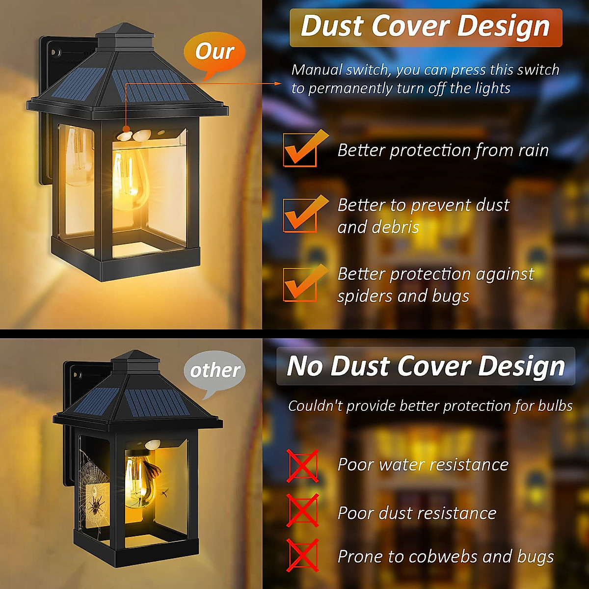 Solar Lanterns Outdoor Waterproof with 3 Modes, Solar Porch Lights Dusk to Dawn Outdoor Lighting, Motion Sensor Outdoor Wall Lights, Exterior Lighting Fixtures for Yard, Fence, Patio, Barn, Garage