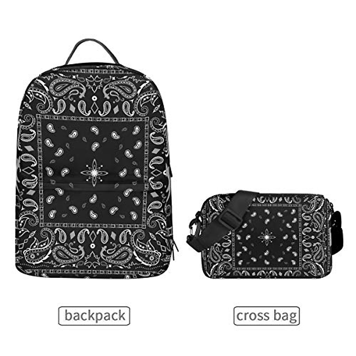 COFEIYISI Detachable Backpacks,Black Paisley Bandana Pattern,College Bookbag Crossbody Casual Shoulder Daypacks Travel Laptop for Women Men
