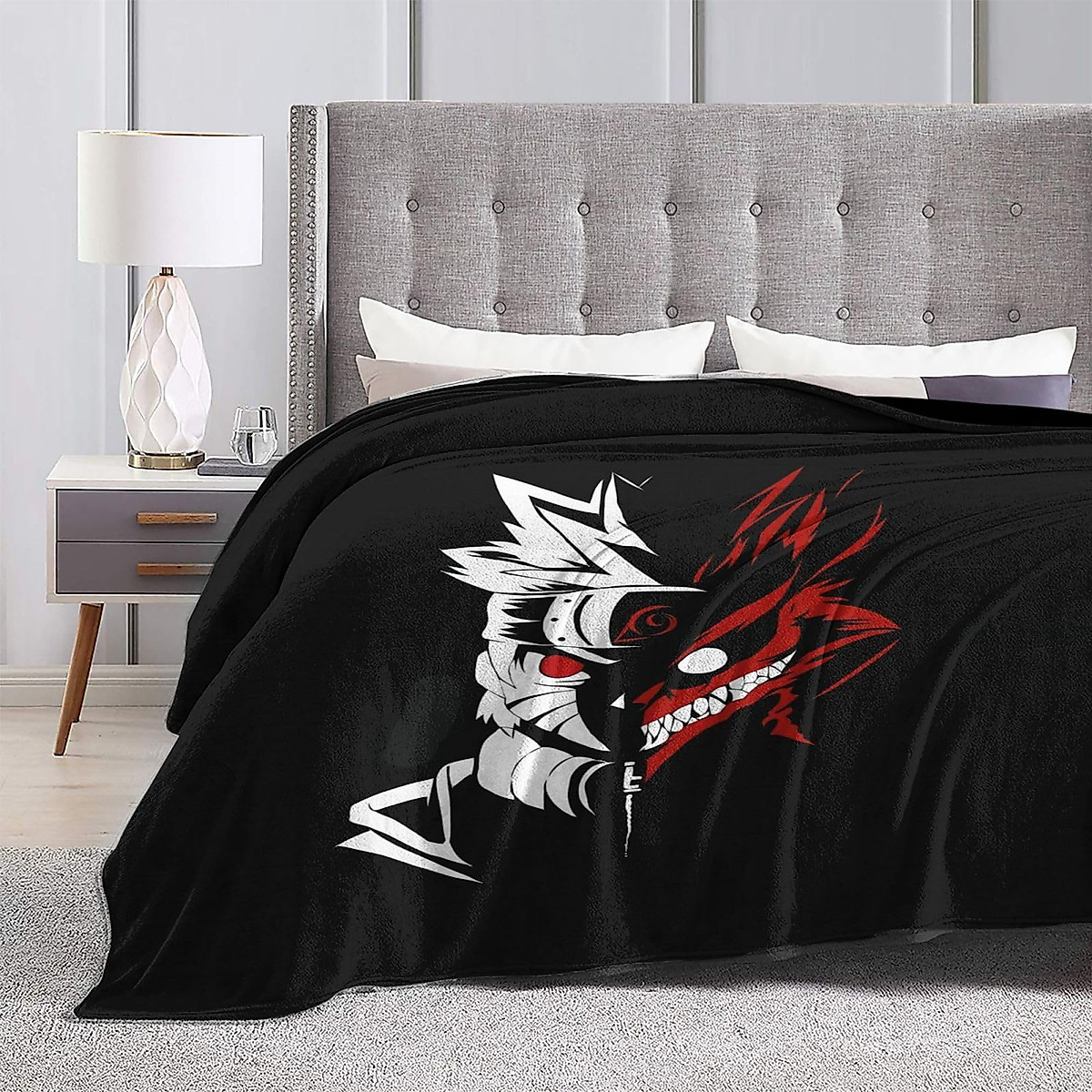 Cool Blanket for Men & Boys,Black Japanese Anime Blanket, Ultra-Soft Cozy Flannel Fleece Throw Blankets,Smooth Warm Fuzzy Plush Character Blankets for Sofa Bed Car,60 * 50in