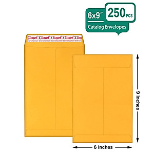 Xxcxpark 250 PCS 6x9 inches Security Catalog Envelopes Printable Self Seal Envelopes, Anti Tear brown Kraft Envelopes for Invitation Cards, Pictures, Photos, Documents