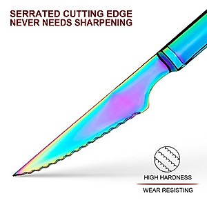 culterman Ultra-Sharp Stainless Steel Cutlery Set,Dinner Knives 6-Piece Stainless Steel kitchen Serrated Best Steak Knife (Rainbow)