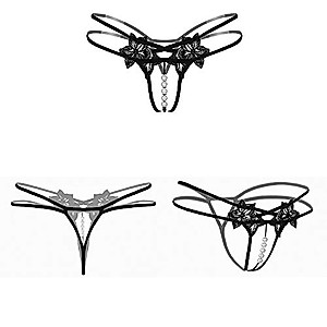 Jelove Women Sexy Panties Floral Lace Briefs Thongs Underwear Pack of 4 (Black, M)