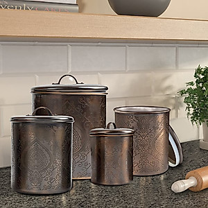 nu steel (Set of 4 Antique Etched Kitchen Organization Canisters Set- Copper & Stainless Steel