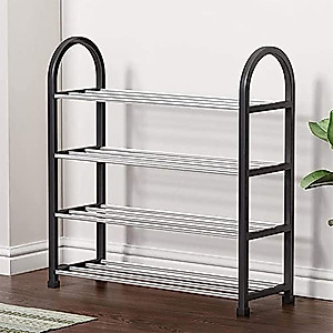 PCSMH 4-Tier Shoe Rack,Resin and Metal FootweaOrganizer,Rugged,Space-Saving,Easy to Assemble,Multi-Purpose Shoe Rack,Hold 12-Pair Shoes