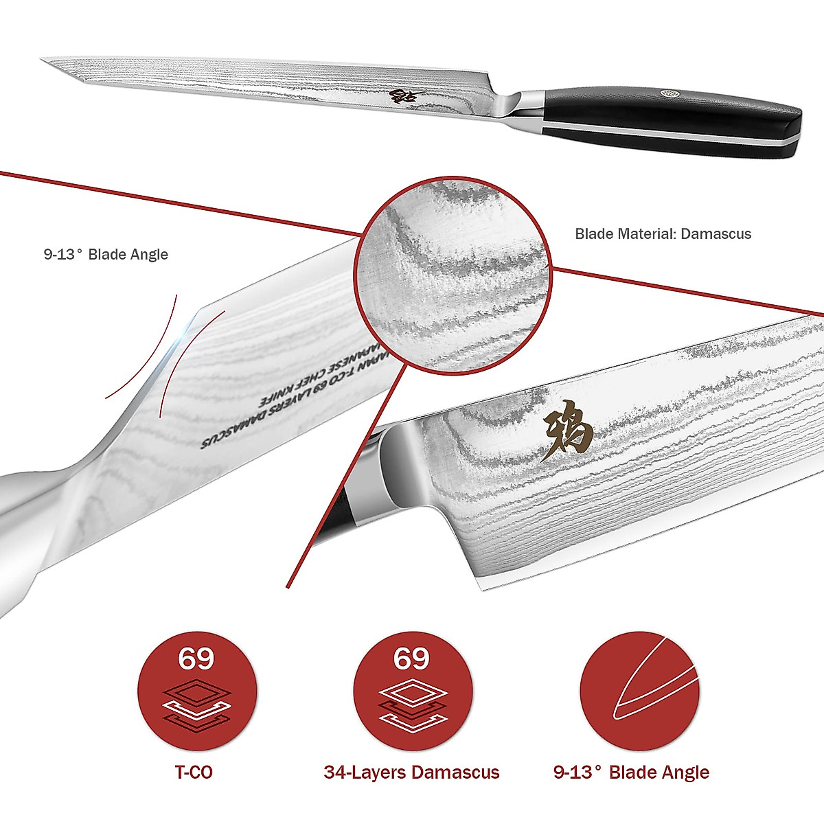 Mojave Outdoor 8 Inch Damascus Chef Knife Japanese T-CO 69 Layers Damascus Steel Blade Kitchen Cooking Kiritsuke Knives Raven Series RE0801T