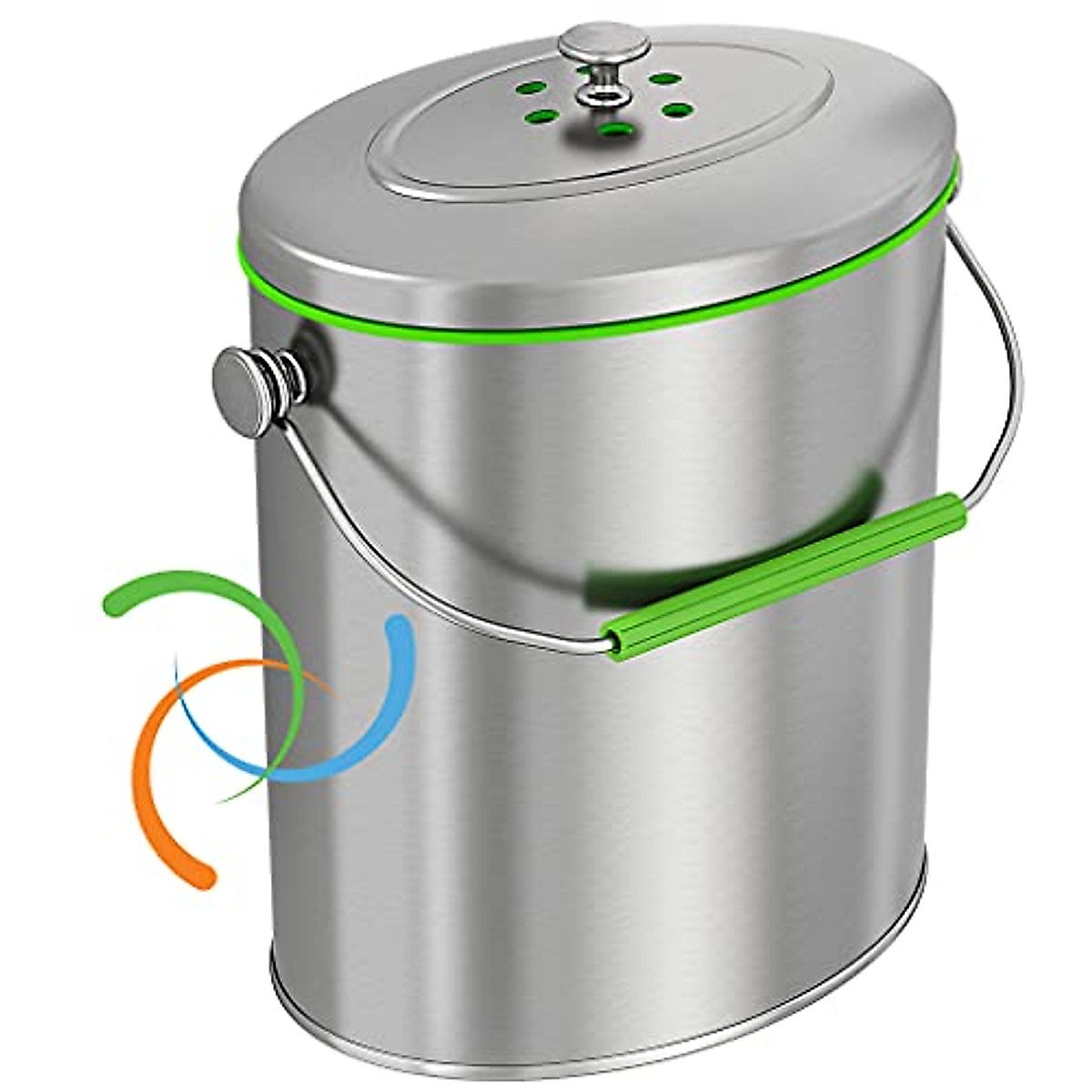 iTouchless Stainless Steel Compost Bin 1.6 Gallon Includes AbsorbX Odor Filter System, Pest-Proof, Titanium Rust-Free Space-efficient Slim Oval Shape 6 Liter Kitchen Countertop Trash Can