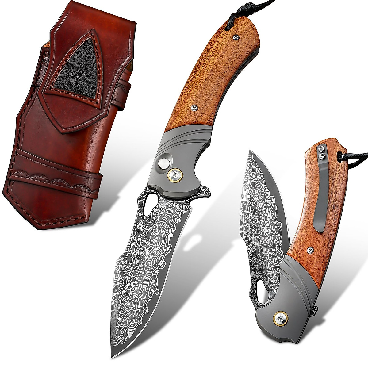 VNLA Pocket Knife,Folding.with Damascus Steel Blade Small Pocket Knife with Pocket Clip. Button Lock Everyday Carry Knife for Men Women Indoor Outdoor Gift