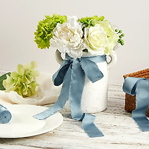 Keypan Dusty Blue Silk Ribbon, Satin Chiffon Frayed Fabric Ribbons for Gift Wrapping Crafts Flower Bouquets Wedding Invitation Decor Baby Shower 1-1/2 inch x 21 Yd