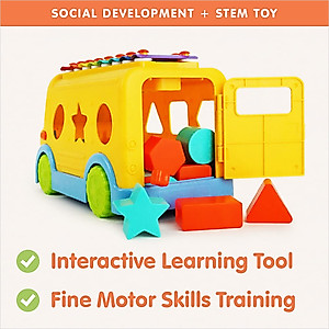 Boley Activity Learning Toy for Toddlers - RooCrew Xylophone School Bus - Activity Learning Center for Shapes, Colors and Music - Interactive Toy for Toddlers - Ages 2 and Up