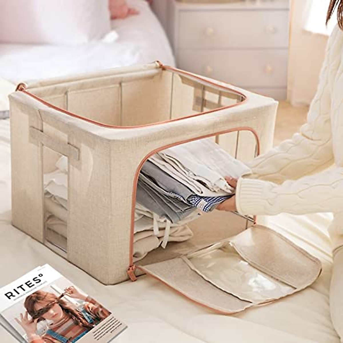 Under Bed Storage, 2 Pack 72L Storage Bags for Clothes, Steel Frame Thick Fabric for Comforters, Blankets, Bedding, Foldable with Sturdy Zippers, Clear Window (72L)