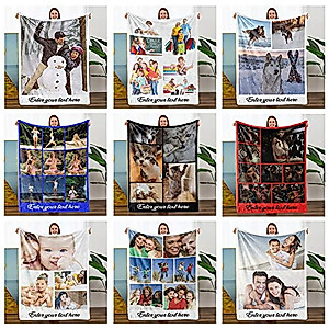 Mothers Day Birthday Gifts for Mom, Custom Blanket with Photo Text for Mom Dad Daughter Son, Personalized Blankets with Picture Soft Flannel Bed Blanket (3 Photo, 40"×30")