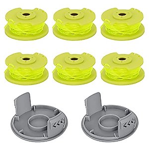 Weed Wacker String Compatible for Ryobi One Plus+ AC80RL3, 11 FT/0.080 Inch String Trimmer Twisted Line, Spool Replacement for Ryobi 18v, 24v, 40v Cordless Trimmers (6 Spools+2 AC14HCA Caps Cover)