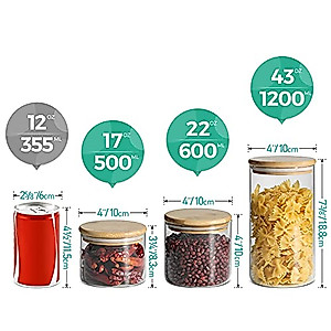 ComSaf Airtight Canisters for Bulk Food Storage Set of 3-17/22/43oz, BPA Free High Borosilicate Glass Cookies Jar with Bamboo Lid, Cylinder Cereal Container with Sealing