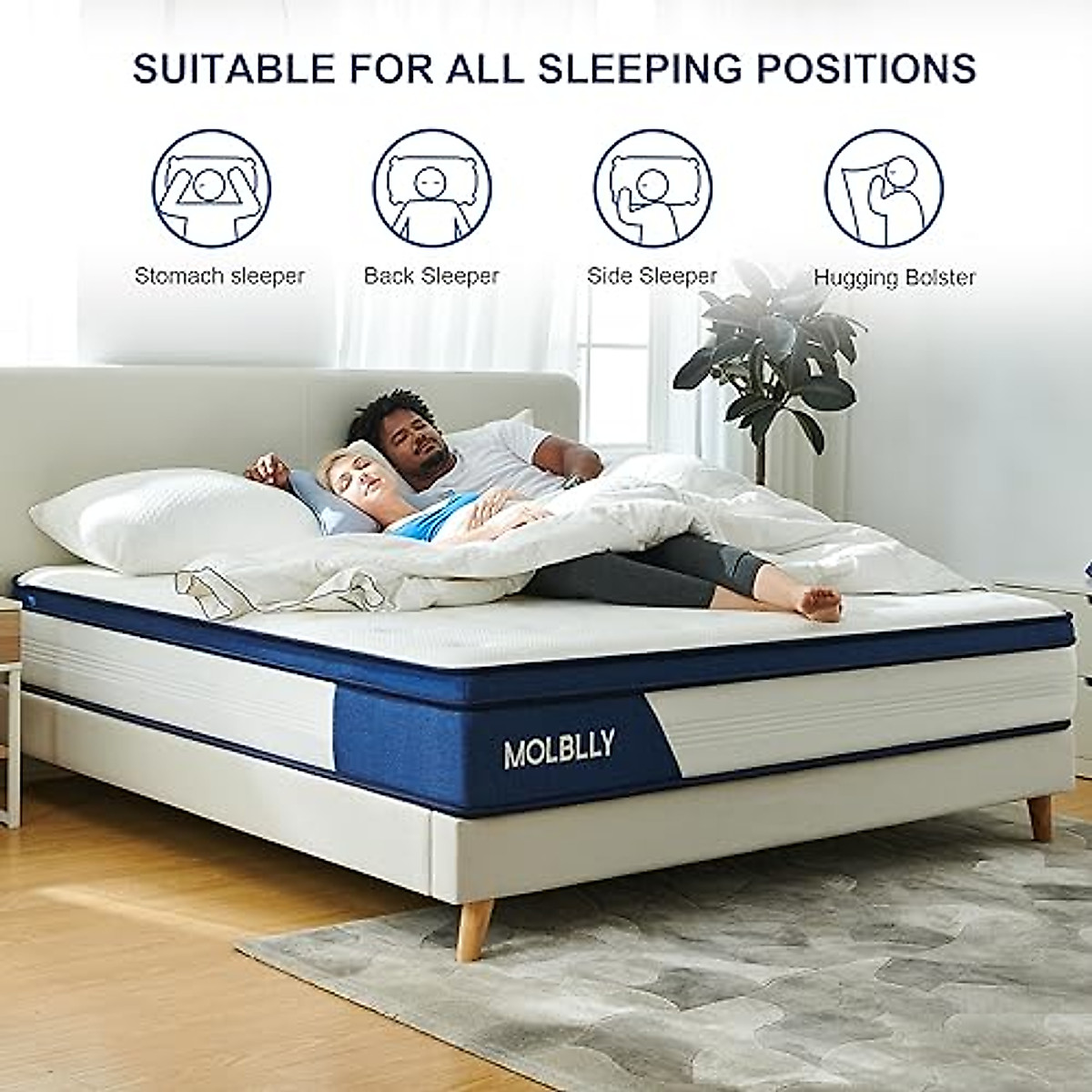 Molblly King Mattress,10 Inch Innerspring Mattress in a Box,Ultimate Motion Isolation Individually Wrapped Pocket Coils Mattress,Pressure Relief,Back Pain Relief, Cool King Bed, 10 Years Support