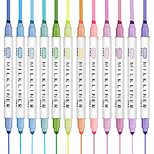 YOOUSOO Double Highlighters Pens Assorted Colors, 12 Colors Broad and Fine Tips Highlighter Pastel Marker Set for Student Office Classroom