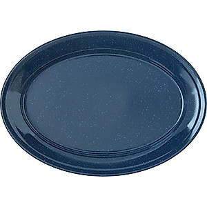 Carlisle FoodService Products Dallas Ware Reusable Plastic Oval Platter with Rim for Home and Restaurant, Melamine, 12 x 8.5 Inches, Café Blue, (Pack of 24)