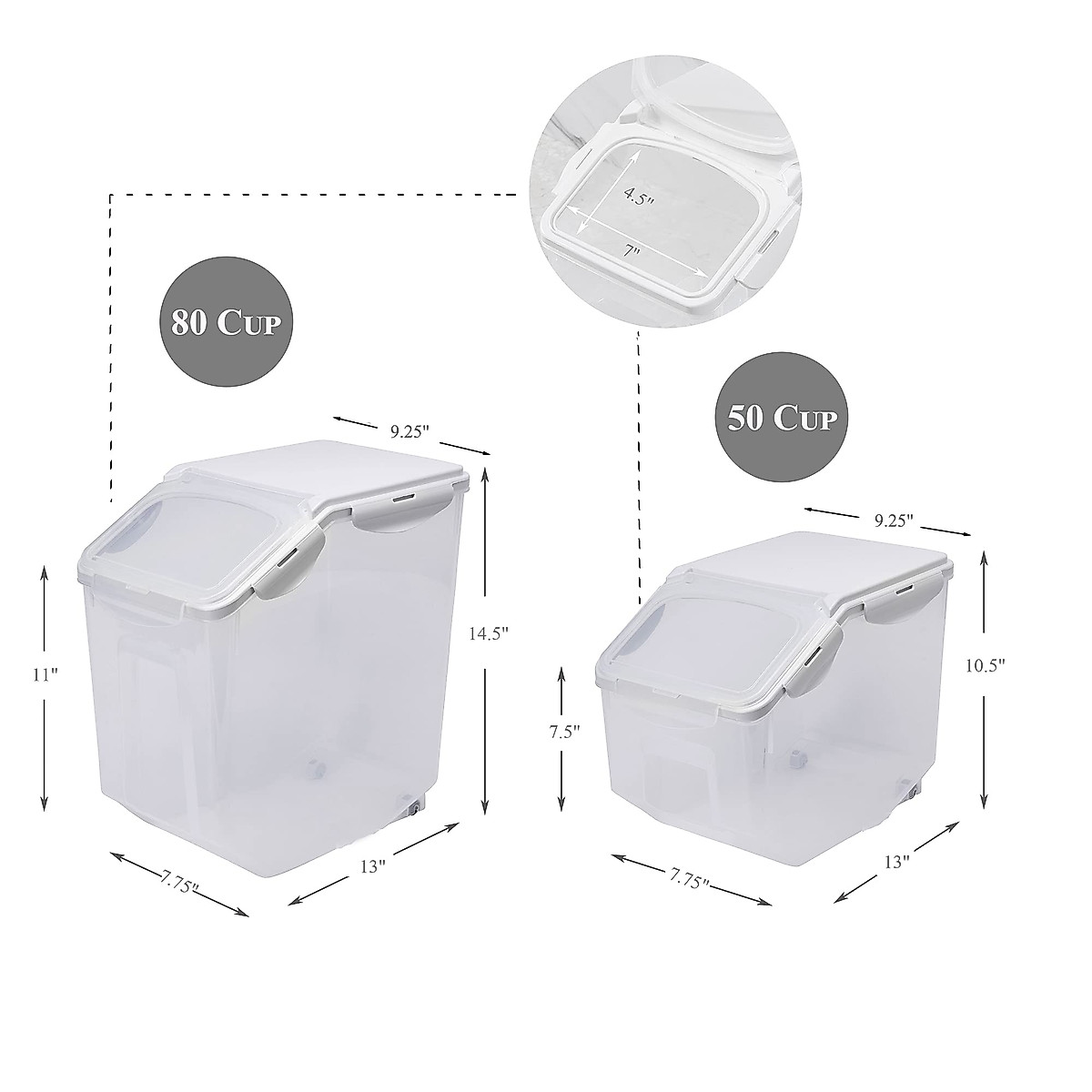 HANAMYA Food Storage Container with Measuring Cup, BPA free, 50-Cup, For Rice | Grain | Pet Food | Flour, Clear & Off White