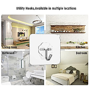 24 Packs -Adhesive Hooks Bathroom/Kitchen Wall Hooks Nail Free Sticky Hanger with Stainless Hooks Reusable Towel Utility Hooks