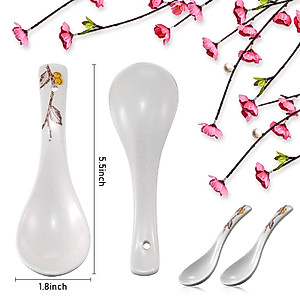 Rhymad 6 Pieces Japanese Retro Soup Spoons Ceramics Soup Spoons Japanese Style Rice Spoon Flatware Asian Chinese Serving Spoons Appetizers Tableware Meal Partner for Tasting