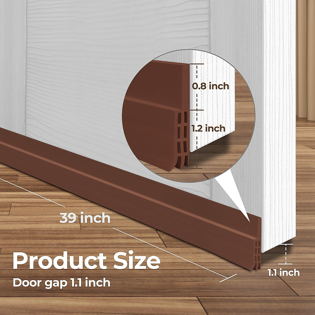 Door Draft Stopper Weather Stripping: Ohuhu Under Door Bottom Seal Strip Sweep Blocker Gap Filler Flexible Noise Insulation Draft Guard for Bottom of Door Garage (Brown, 39" L x2 W)