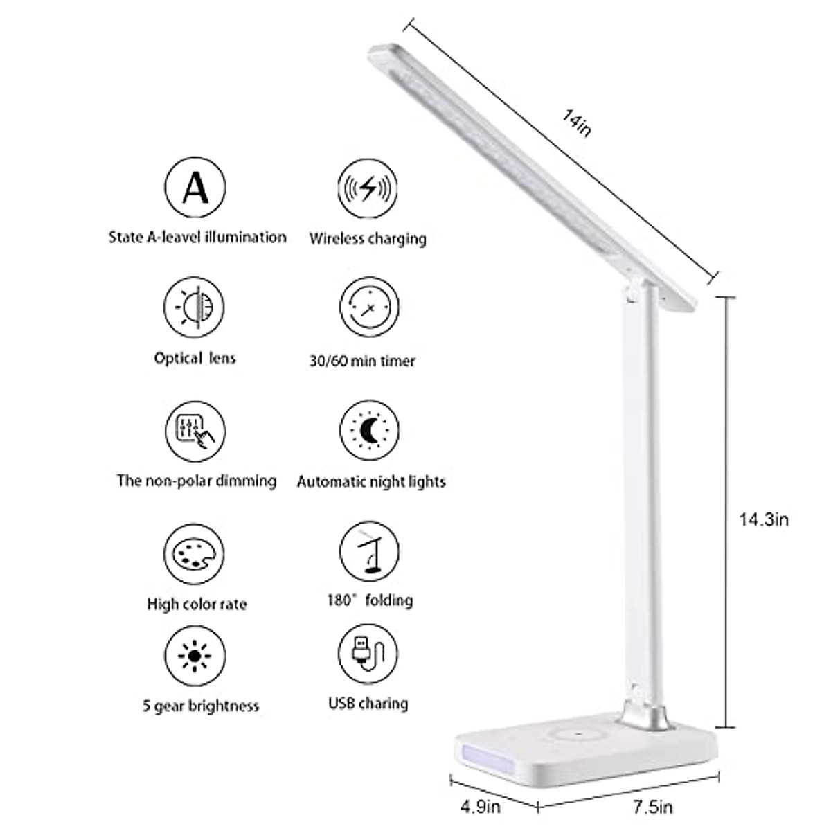 VAVOFO LED Desk Lamp with USB Charger, USB Charging Port, Table Lamp with 5 Brightness Levels Touch Control, 30/60 min Auto Timer, Dimmable Eye-Caring Desk Light for Home Office