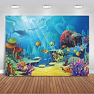CHAIYA Under The Sea Backdrop Ocean Little Mermaid Backdrop Background for Under The Sea Theme Baby Shower Photo Booth Banner Party Cake Table Decoration 5x3ft 109