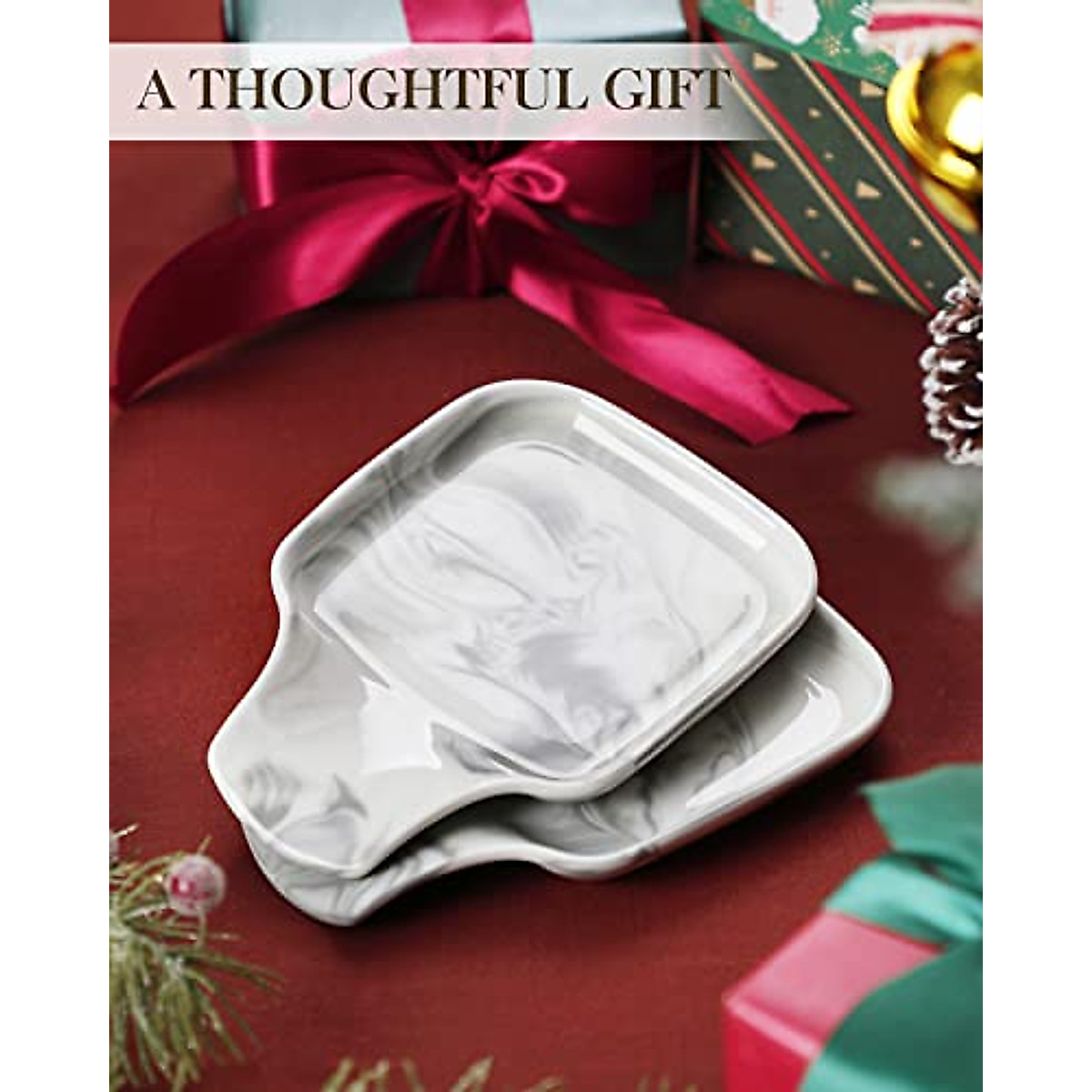 MALACASA Spoon Rest, Large Spoon Rests for Stove Top, Porcelain Spoon Holder for Kitchen Counter, Utensils Rests, Cooking Spoon Holders for Spatula Ladle Tongs, Marble Grey, Series REGULAR