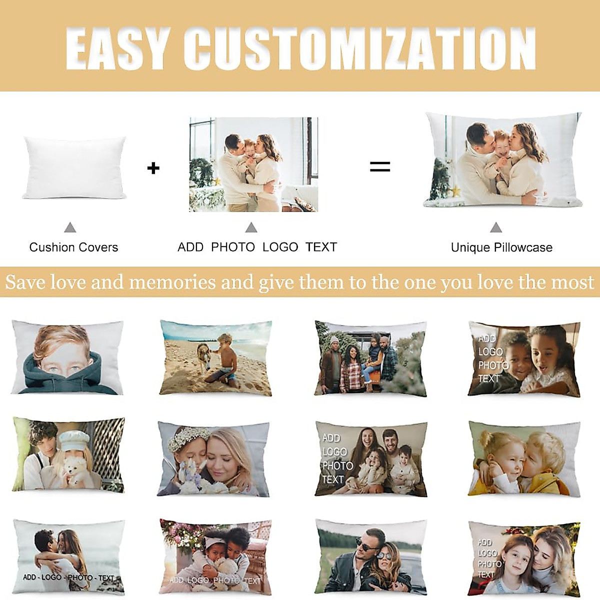 KOOK Design Your Own Photo Pillowcase Two-Sides Printed Cushion Covers Custom Cotton Throw Pillow Cases (20"X30" Queen)