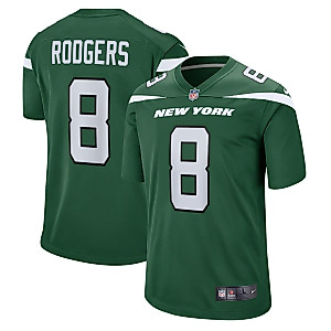 Nike Aaron Rodgers New York Jets NFL Kids Youth 8-20 Gotham Green Home On-Field Game Day Jersey (US, Numeric, 10, 12, Regular)
