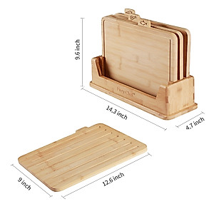 Fiery Chef Bamboo Cutting Board Set of 4 - Wood Cutting Board Set with Holder, Chopping Boards Set with Food Icons, Juice Groove - Ideal for Meat, Fish, Bread, Vegetable, Fruit Chopping