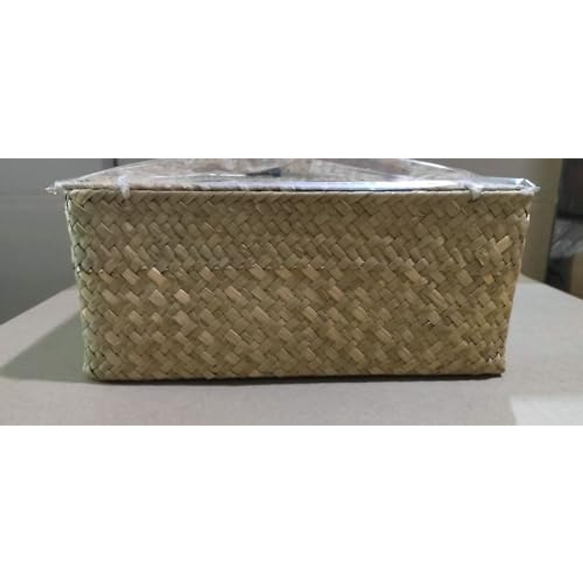 Esoes Wicker Storage Basket Woven Rattan Storage Box With Lids Seagrass Laundry Baskets Makeup Organizer For Bathroom, Living Room, Kitchen (L)